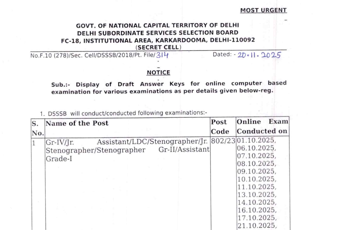 DSSSB Draft Answer Keys Released (Multiple Posts) — How to View, Raise Objections & Analyse ...